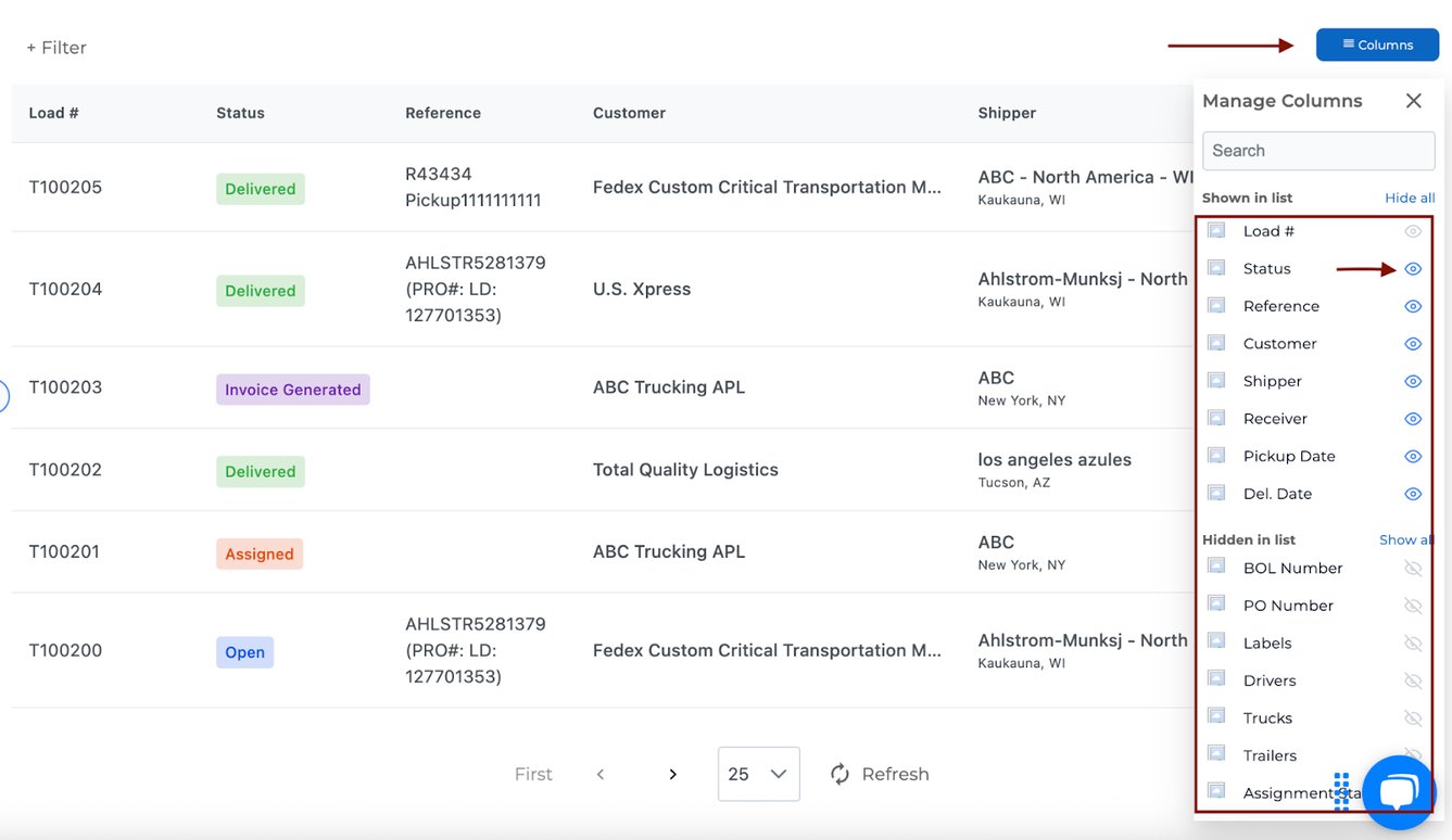 New Dispatch List View in Truckpedia