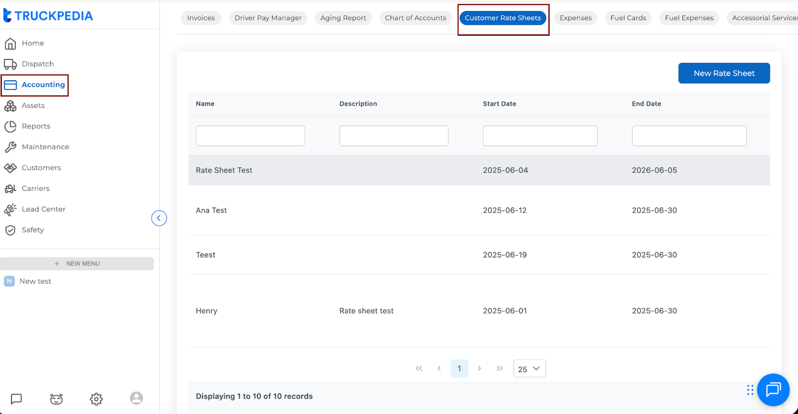 Customer Rate Sheets in Load Charge V2