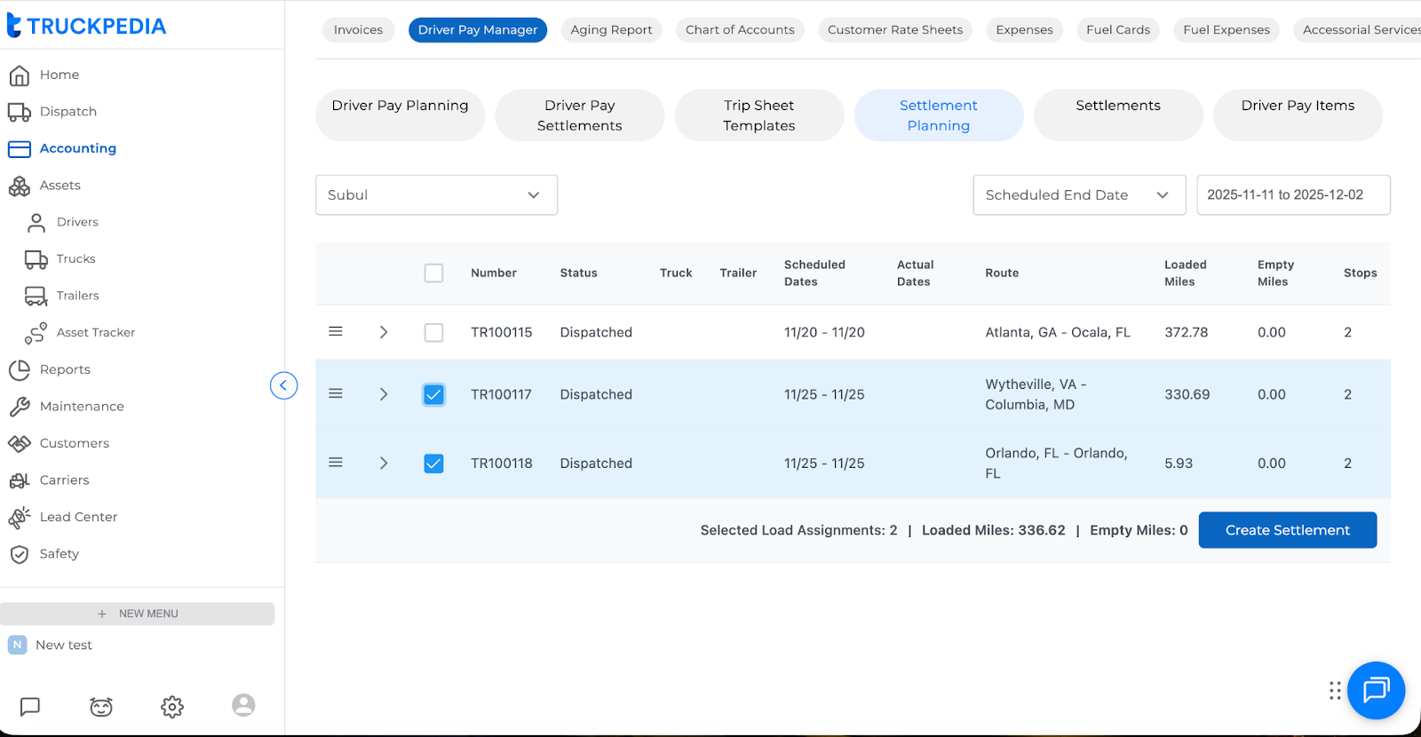 How to Create Driver Pay Settlements – V3